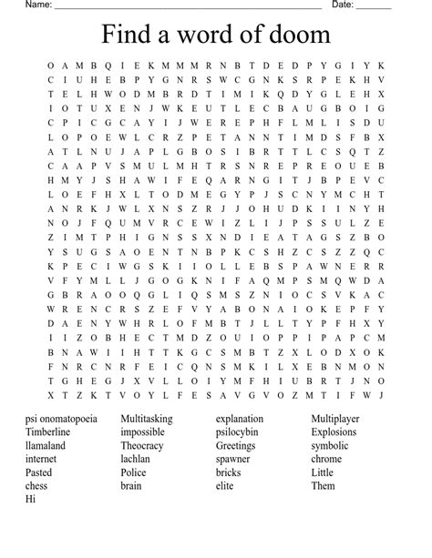 Find A Word Of Doom Word Search Wordmint