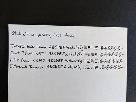 Stub Nib Comparison Twsbi Pilot Esterbrook Rfountainpens Stub Nib Comparison Twsbi Pilot Esterbrook Rfountainpens