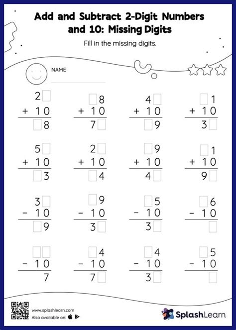 Add And Subtract Digit Numbers And Missing Digits Worksheet