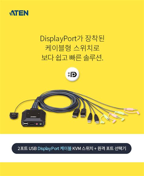 A Ten 2포트 Usb Displayport 케이블 Kvm 스위치 오디오 지원유선리모콘 지원폴리에이브이 Polyavcom