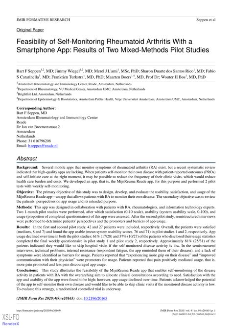 Pdf The Feasibility Of Self Monitoring With A Smartphone App In Rheumatoid Arthritis App