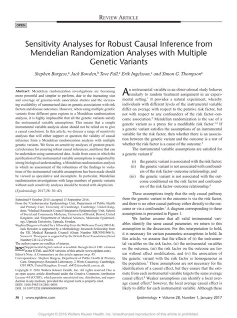 Pdf Sensitivity Analyses For Robust Causal Inference From Mendelian Randomization Analyses