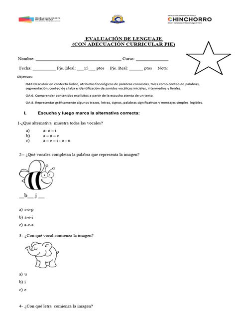 Prueba De Lenguaje Vocales Neep 2023 Pdf Palabra Lingüística