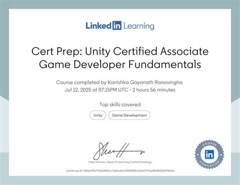 Just Finished The Course “cert Prep Unity Certified Associate Game