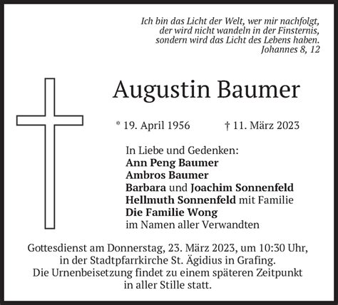 Traueranzeigen Von Augustin Baumer Trauer Merkur De