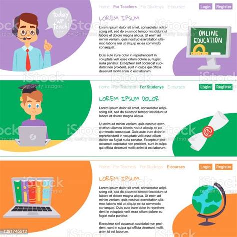 배너의 원격 교육 세트 온라인 코스 웨비나 퀴즈 전자 학습 자습서 개념 벡터 일러스트레이션 데스크톱 컴퓨터 노트북과 함께 앉아있는 소년 화상 통화 테스트 수행 개념에 대한