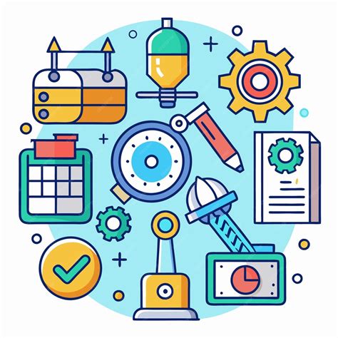 Colorful Infographic Icons On A Blue Circle Background With Settings