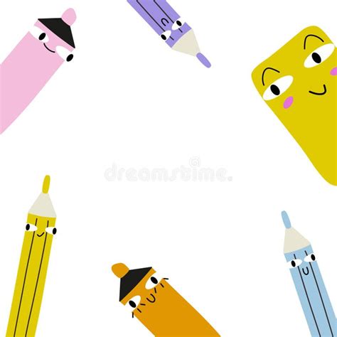 Back To School Square Template With Space For Text Funny Characters