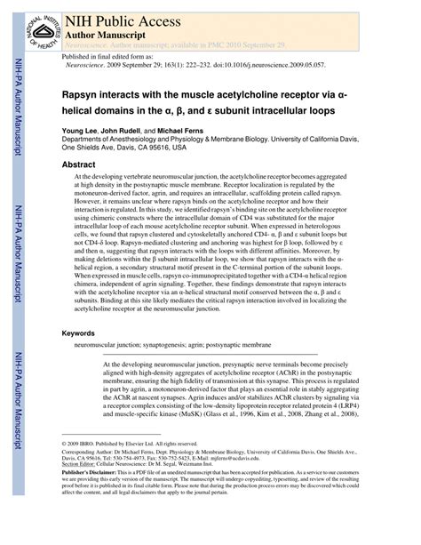 Pdf Rapsyn Interacts With The Muscle Acetylcholine Receptor Via α Helical Domains In The α β