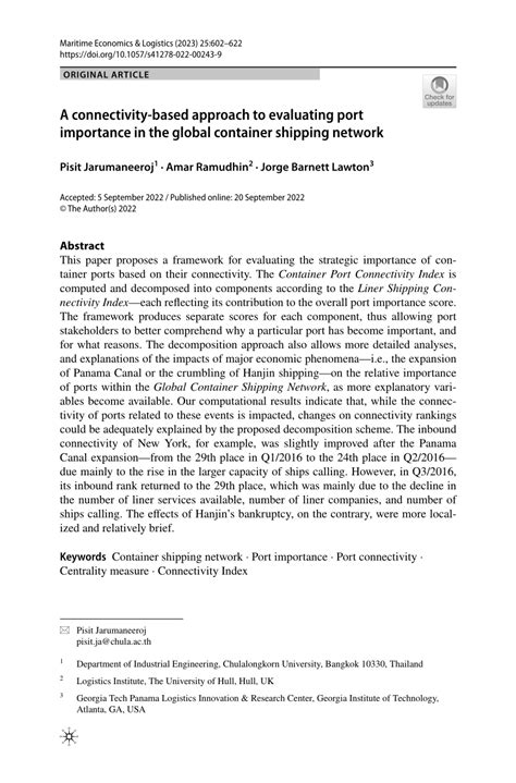 Pdf A Connectivity Based Approach To Evaluating Port Importance In