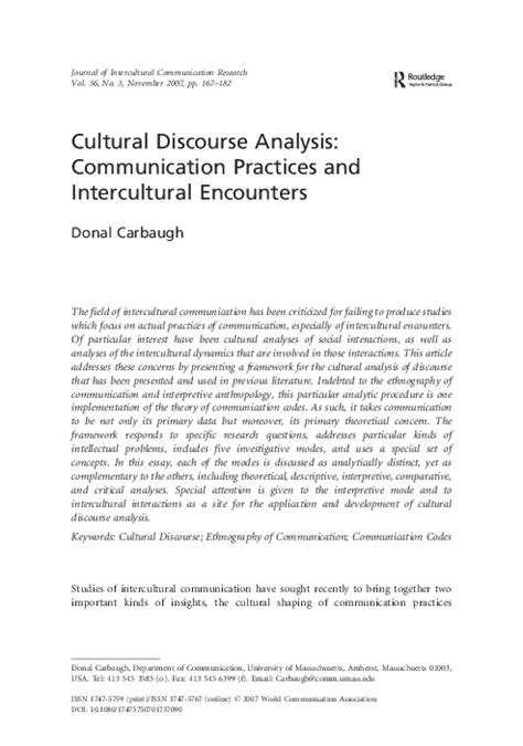 Pdf Cultural Discourse Analysis Communication Practices And