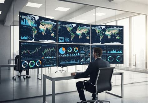 Analyst Monitoring Global Data In Modern Office Stock Illustration