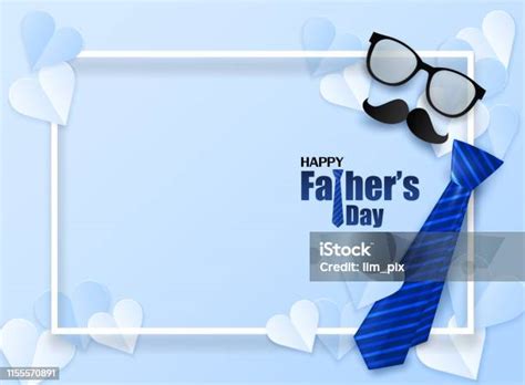 행복 한 아버지의 날 인사말 카드입니다 하트 넥타이와 파란색 배경에 안경 디자인 빛과 그림자 벡터 0명에 대한 스톡 벡터 아트 및 기타 이미지 Istock