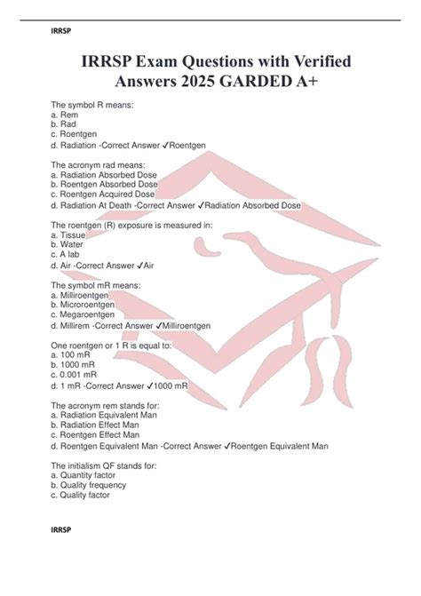 Irrsp Exam Questions With Verified Answers 2025 Garded A Irrsp Stuvia Us