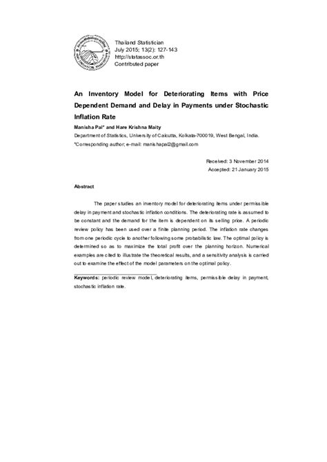 Pdf An Inventory Model For Deteriorating Items With Price Dependent Demand And Delay In