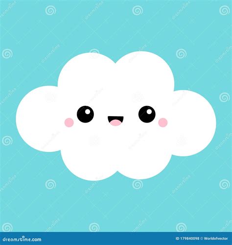 White Cloud Icon Smiling Face Tongue Fluffy Clouds Cute Cartoon