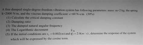 Solved A Free Damped Single Degree Freedom Vibration System