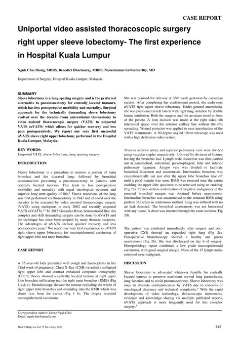 Pdf Uniportal Video Assisted Thoracoscopic Surgery Right Upper Sleeve