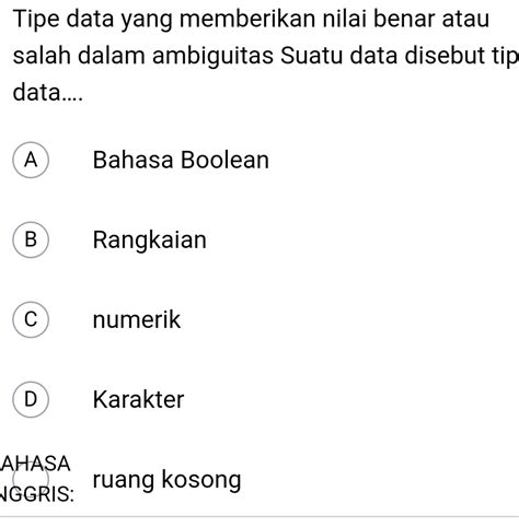 Tipe Data Yang Memberikan Nilai Benar Atau Salah Dalam Ambiguitas Suatu D