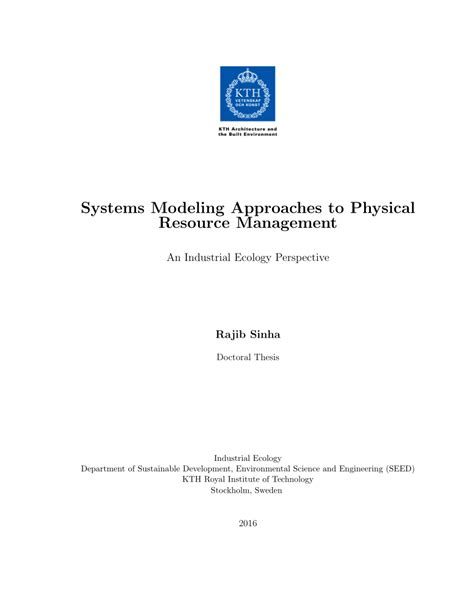 Pdf Systems Modeling Approaches To Physical Resource Management An