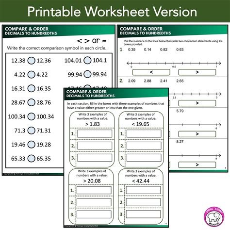 Comparing And Ordering Decimals To Hundredths Google Slides And