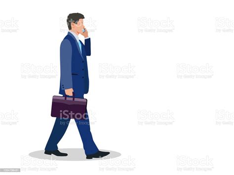 전화로 걷는 사업가 플랫 벡터 사업가 들고 가방 과 이야기 이 전화 걷기에 대한 스톡 벡터 아트 및 기타 이미지 걷기 스마트폰 일러스트레이션 Istock