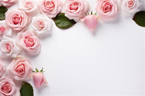 색 배경에 빈 공간을 가진 신선한 분홍색 장미 프레임의 생성 Ai 이미지 프리미엄 사진