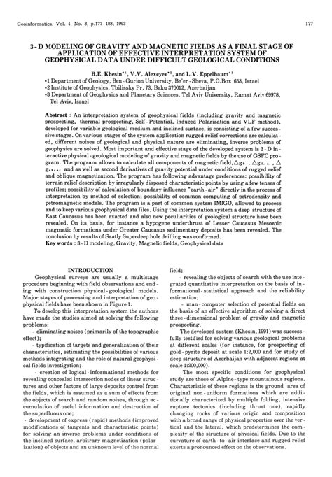 Pdf 3 D Modeling Of Gravity And Magnetic Fields As A Final Stage Of