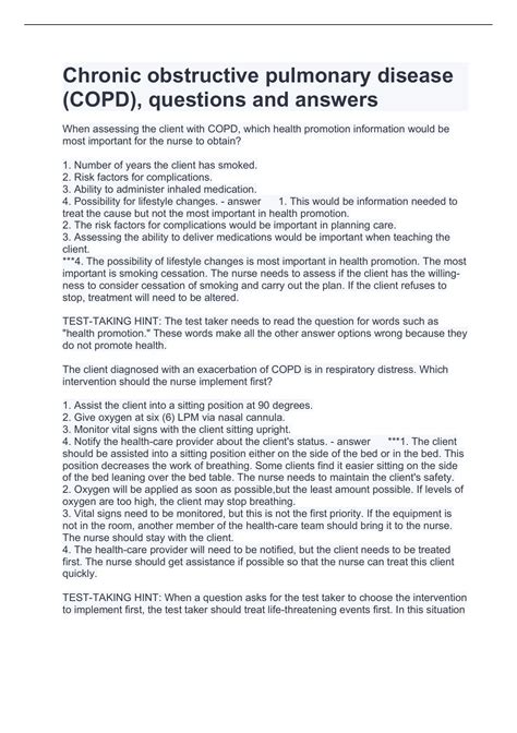 Chronic Obstructive Pulmonary Disease Copd Questions And Answers Copd Stuvia Us