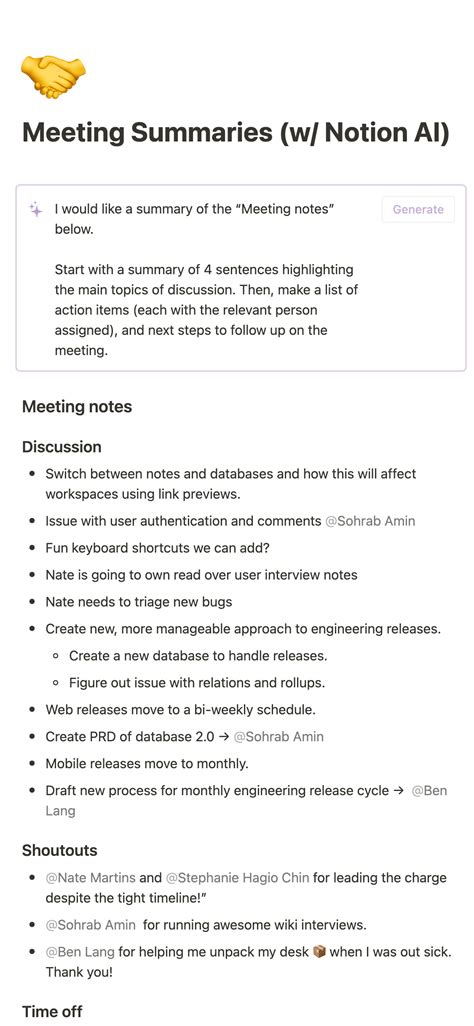 notion template gallery meeting summaries w notion ai