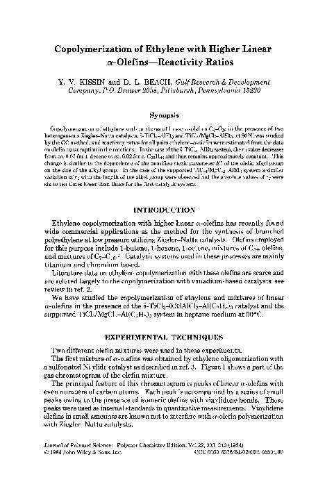 Pdf Copolymerization Of Ethylene With Higher Linear A Olefins Reactivity Ratios