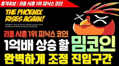 🔥 리플xrp밈코인 시총1위 피닉스 밈코인 완벽하게 조정 곧 시총 100m 까지 갈수밖에 없는이유 Phoenix