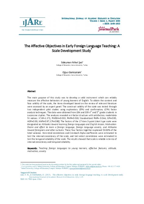 pdf the affective objectives in early foreign language teaching a