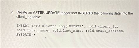 Solved Create An After Update Trigger That Inserts The