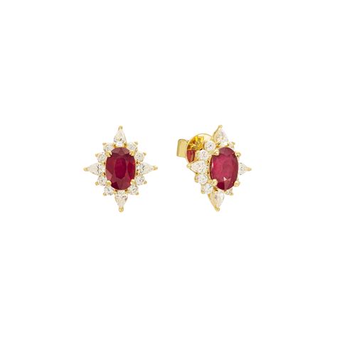 Bông Tai Vàng 18k đính đá Ruby Pnj Sắc Xuân Rbxmy000261