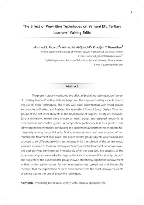 Pdf The Effect Of Prewriting Techniques On Yemeni Efl Tertiary Learners Writing Skills