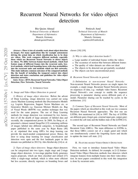 Pdf Recurrent Neural Networks For Video Object Detection