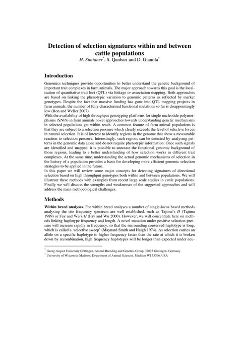 Pdf Detection Of Selection Signatures Within And Between Cattle Populations