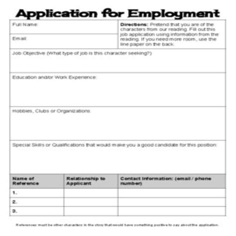job application characterization for any literature editable in