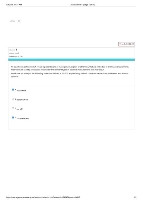 Aue2601 Assignment 4 Semester 2 2023 Aue2601 Auditing Theory And