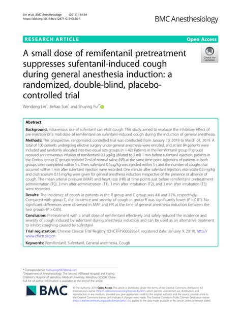 Pdf A Small Dose Of Remifentanil Pretreatment Suppresses Sufentanil