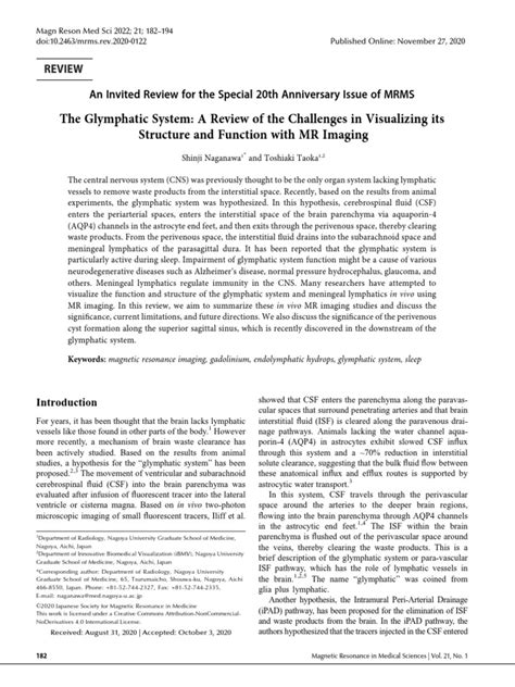 The Glymphatic System A Review Of The Challenges In Visualizing Its Structure And Function With