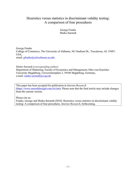 Pdf Heuristics Versus Statistics In Discriminant Validity Testing A Comparison Of Four Procedures