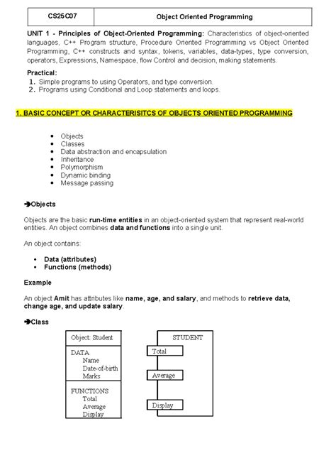 Cs25c07 Object Oriented Programming Unit 1 Overview And Concepts Studocu