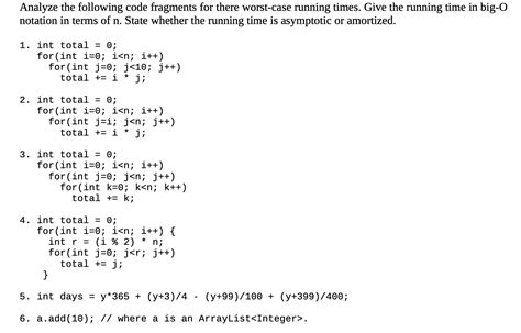 Solved Analyze the following code fragments for there | Chegg.com