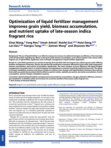 Optimization Of Liquid Fertilizer Management Improves Grain Yield Biomass Accumulation And