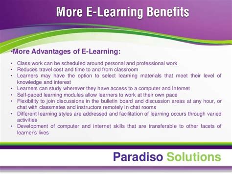 benefits of elearning implementation paradiso solutions