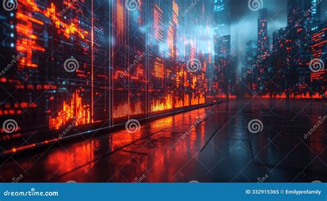 Holographic Data Visualizations Illuminate An Urban Landscape At Night Technology And