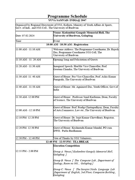 Revised Programme Schedule For Yuva Samvad Download Free Pdf