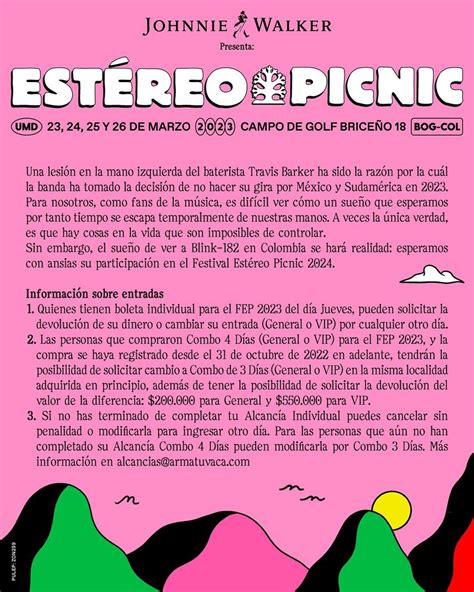 Blink 182 No Estará En El Festival Estéreo Picnic Infobae